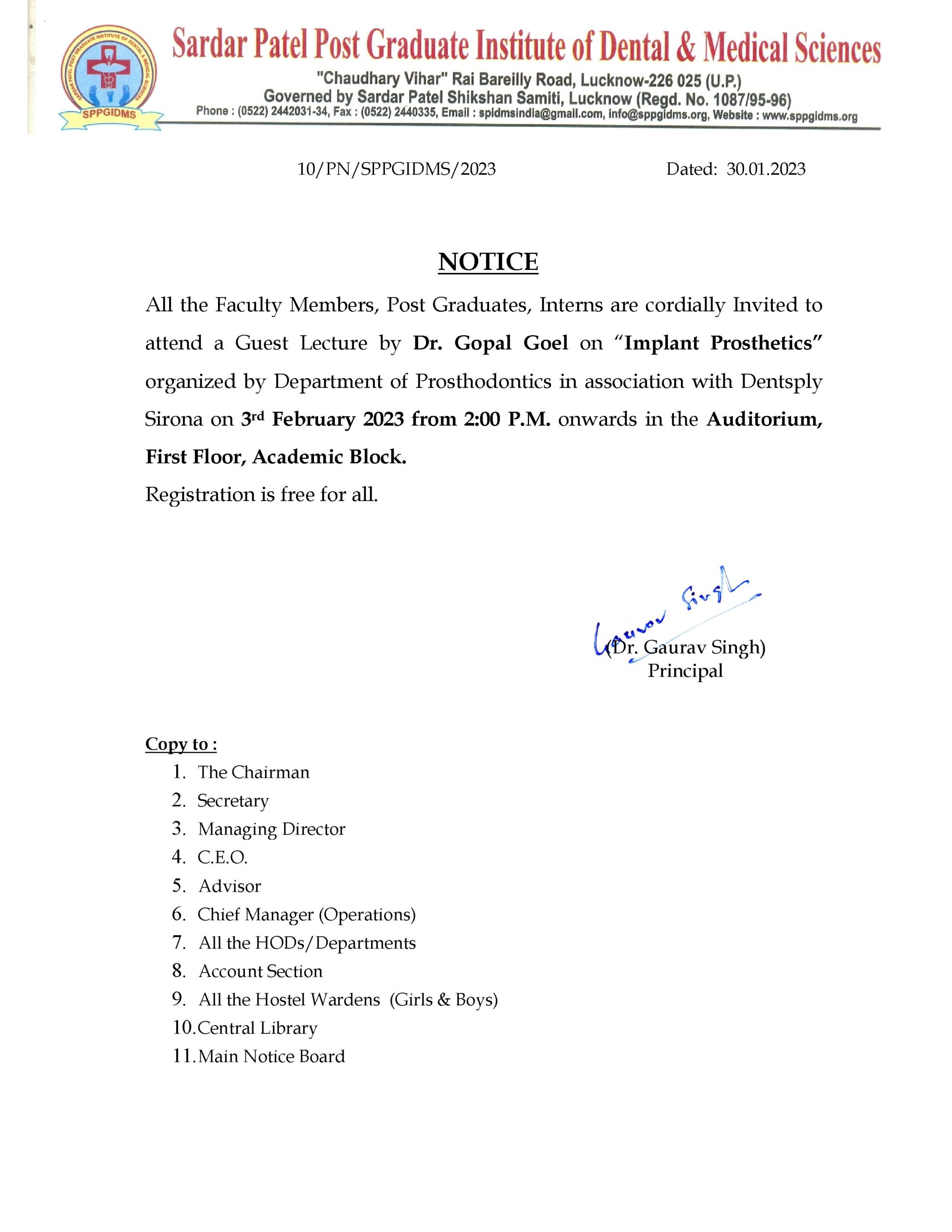 Guest Lecture on “Implant Prosthetics” on 3rd February 2023 – Sardar ...